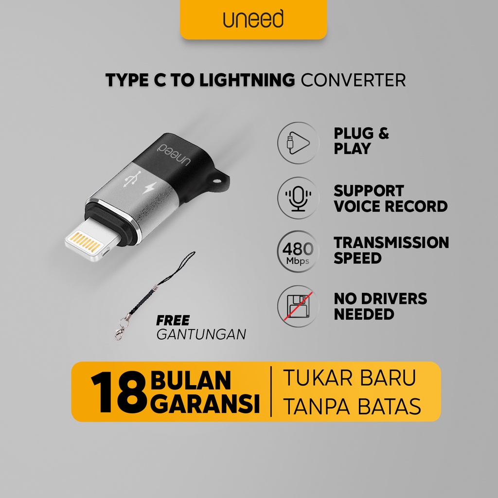 Jual UNEED Converter Type C to iPhone Lightning Support Voice - UAT02.2Ci | Shopee Indonesia