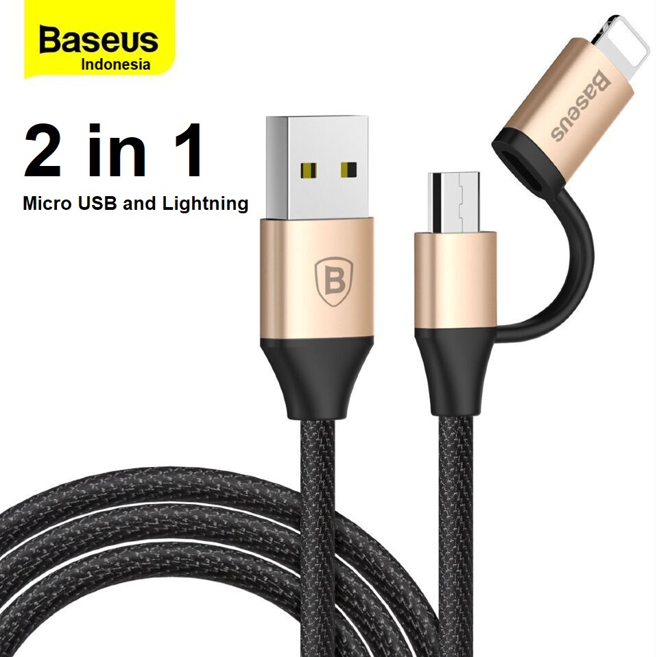 Jual BASEUS Original Kabel Data 2 in 1 USB to Micro USB Lightning ...
