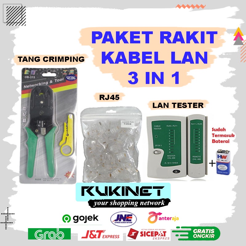 Jual PAKET Rakit Kabel LAN 3in1 Tang Crimping + Konektor RJ45 + Tester ...