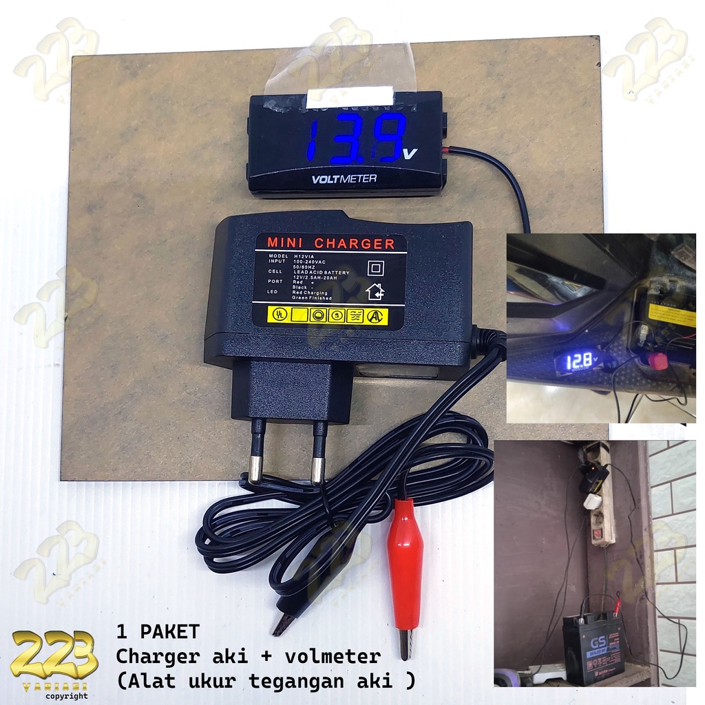 Jual Voltmeter aki alat ukur tegangan aki paket charger aki 12V ...