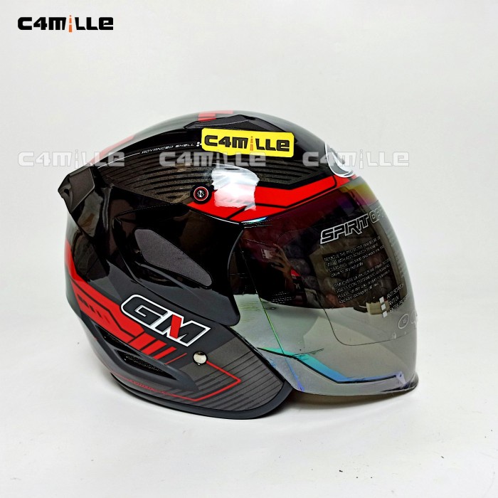 Jual HELM GM FIGHTER VENDER BLACK RED HALF FACE | Shopee Indonesia