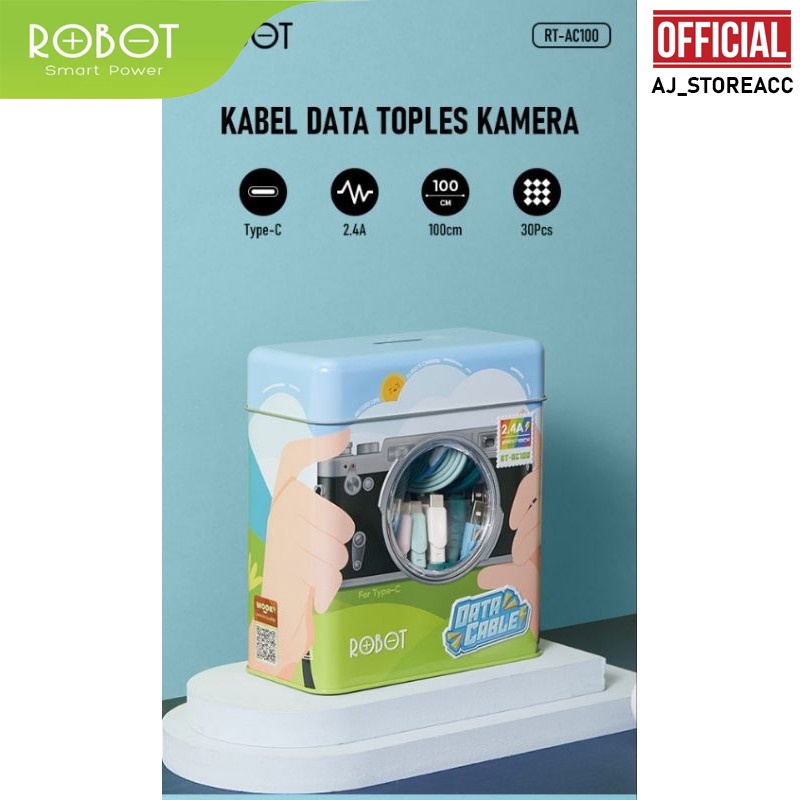 Jual Robot RT-AC100 Type-C Kabel Data 2.4A Cable Colorful 1 Kaleng isi ...