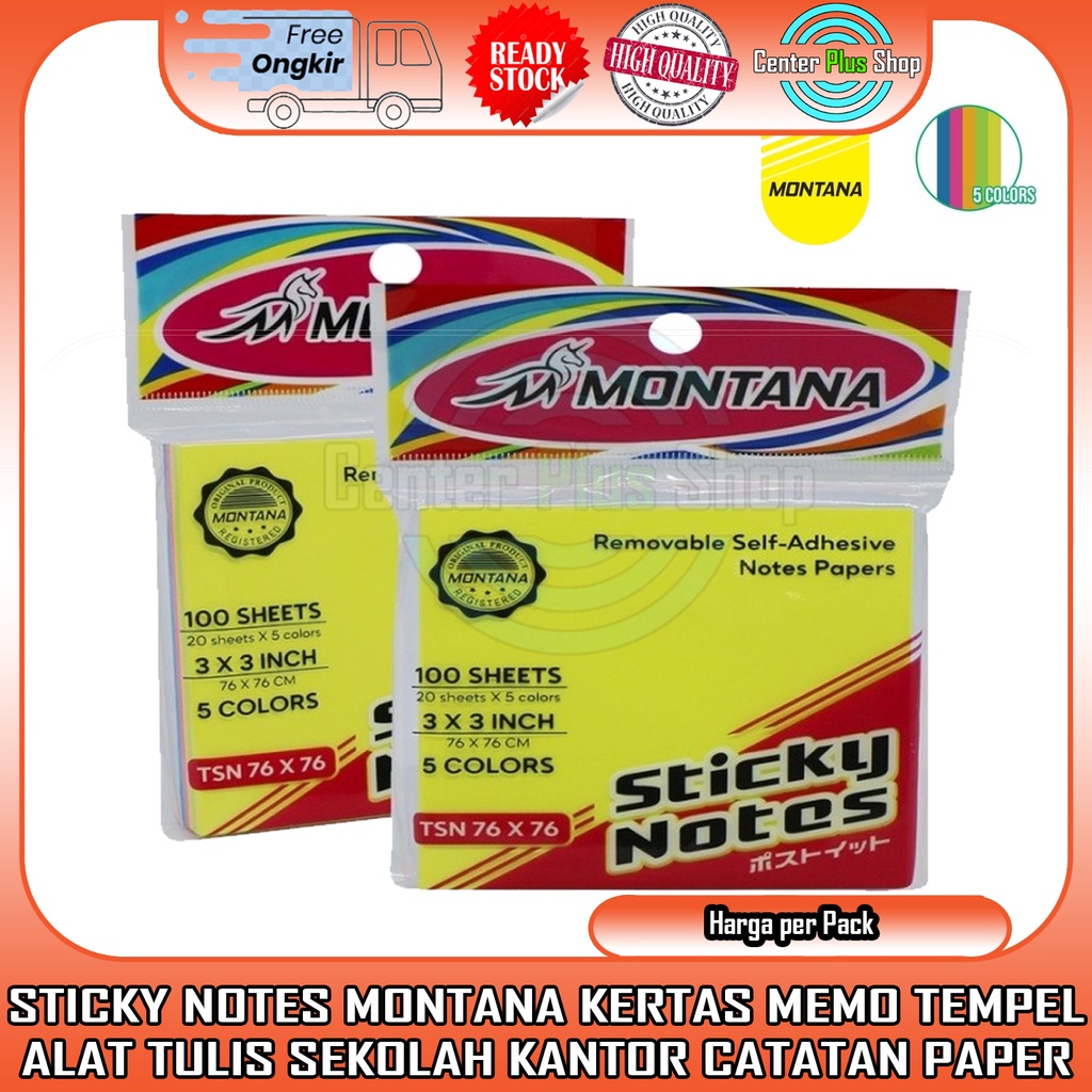 Jual STICKY NOTES MONTANA 5 WARNA NOTE PAPERS PAPER COLOUR COLOR KERTAS ...