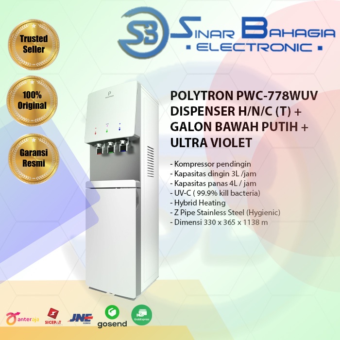 Jual POLYTRON PWC-778WUV DISPENSER H/N/C (T) + GALON BAWAH PUTIH ...
