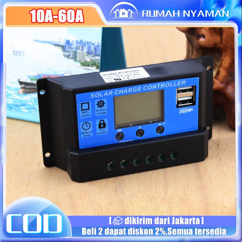 Jual Solar Charge Controller LCD LED Display Solar PWM 12V/24V 20A USB ...