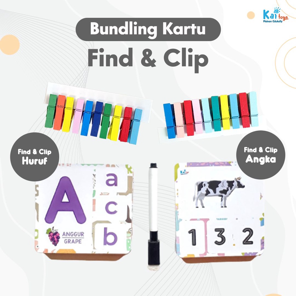 Jual Bundling Paket Find and Clip Huruf dan Angka (52 kartu free 20 ...