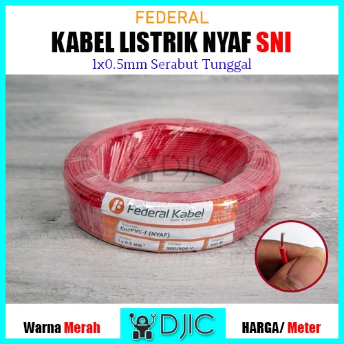 Jual Kabel Listrik Federal NYAF 1X0.5mm Serabut SNI Warna Merah | Shopee Indonesia