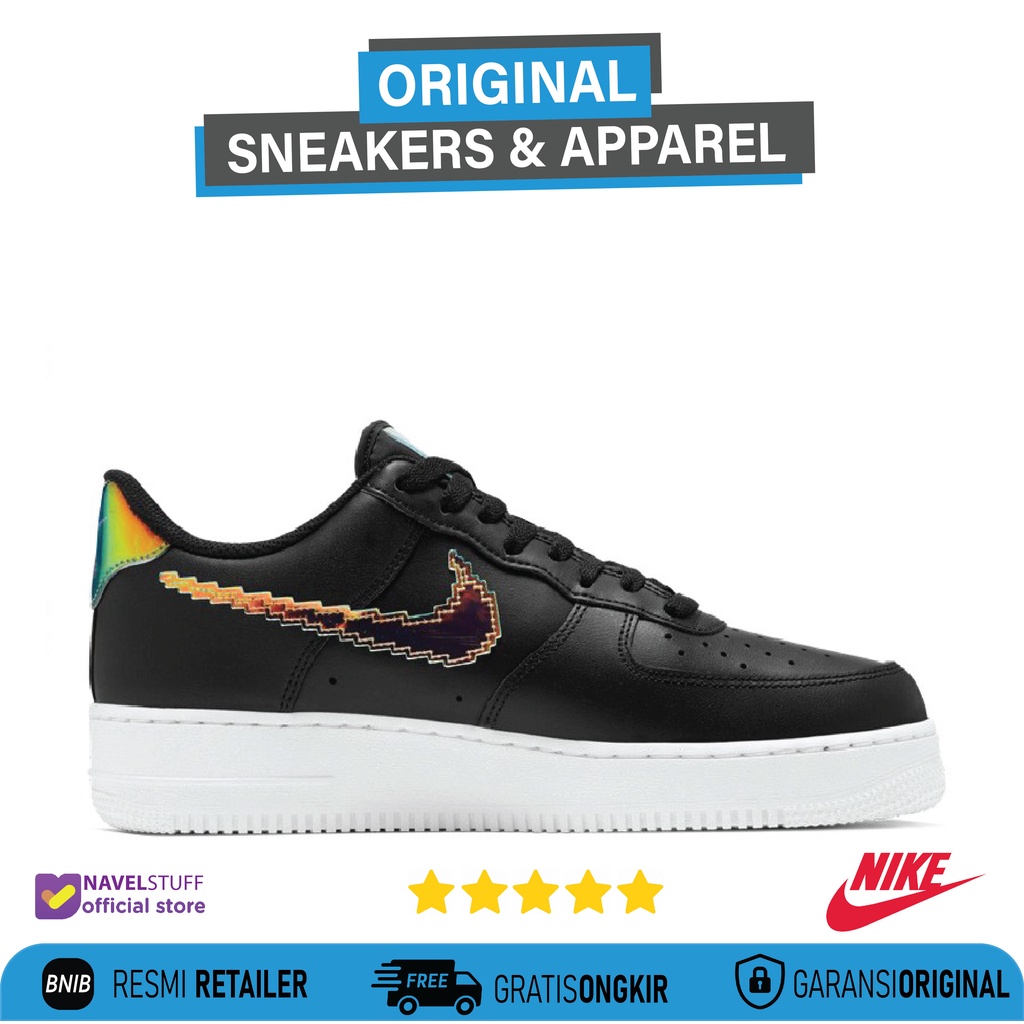 Jual NIKE Air Force 1 '07 LV8 Black Iridescent Pixel Swoosh Original ...