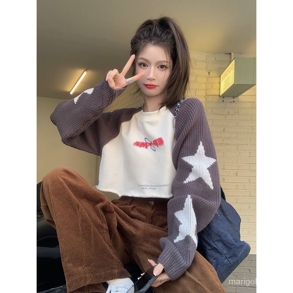 Jual COD##y2k rajut crop lengan panjang/vintage Bintang Sweater Wanita ...