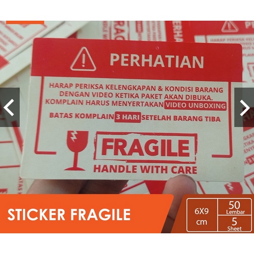 Jual Sticker Fragile 6 x 9 cm isi 50 pcs Kertas Sticker Fragil Stiker ...