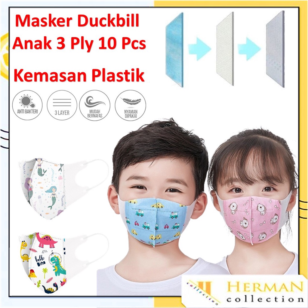 Jual HC Masker Duckbill Anak 3Ply 10Pcs Earloop Child Kids Face Mask ...