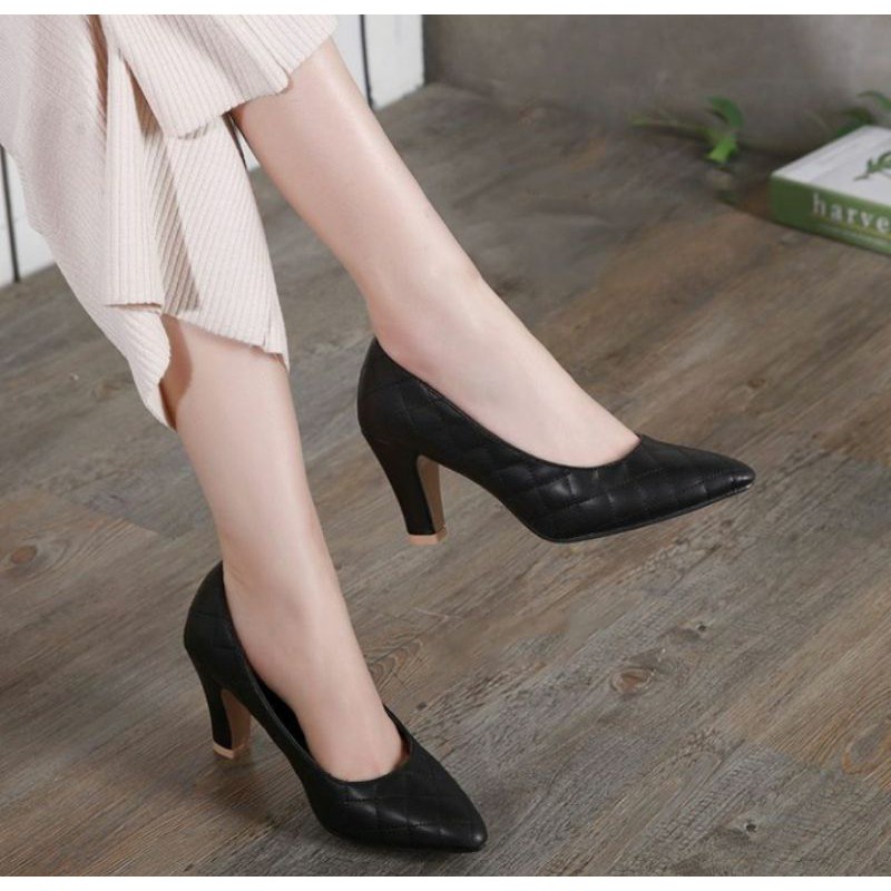 Jual SEPATU PANTOFEL HITAM WANITA HIGH HEELS KOTAK TAHU ND02 KERJA ...