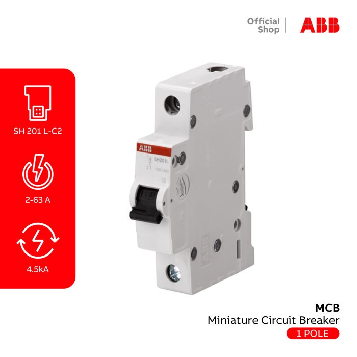 Jual ABB MCB 4.5KA 1P 2A SH 201 L-C2 MINIATURE CIRCUIT BREAKER 1P 2A ...