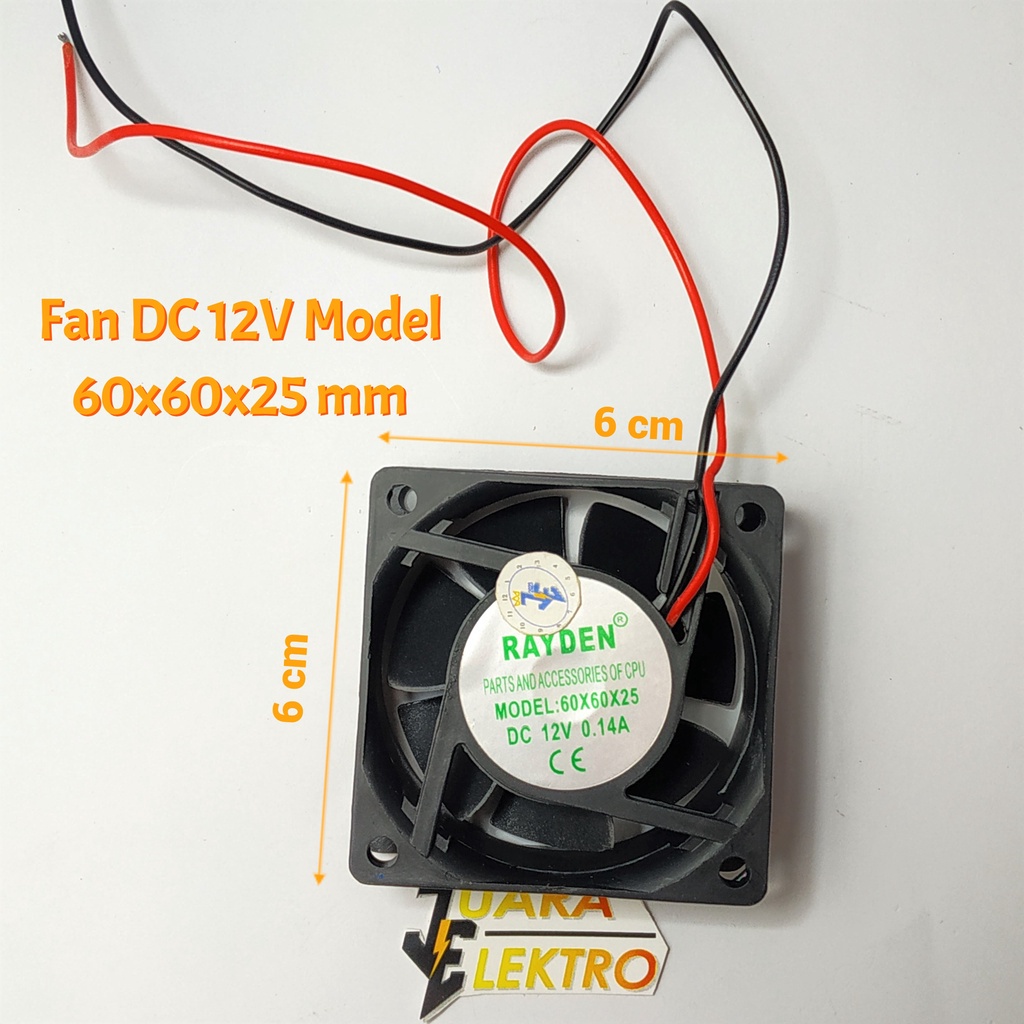 Jual Fan DC 12V Model 60x60x25 mm Kotak Hitam Rayden FAN DC 6x6 cm Segi ...