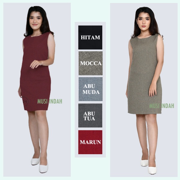 Jual Dress Wanita Yukensi Hitam Polos Kerja Formal Kantor Model Tanpa ...