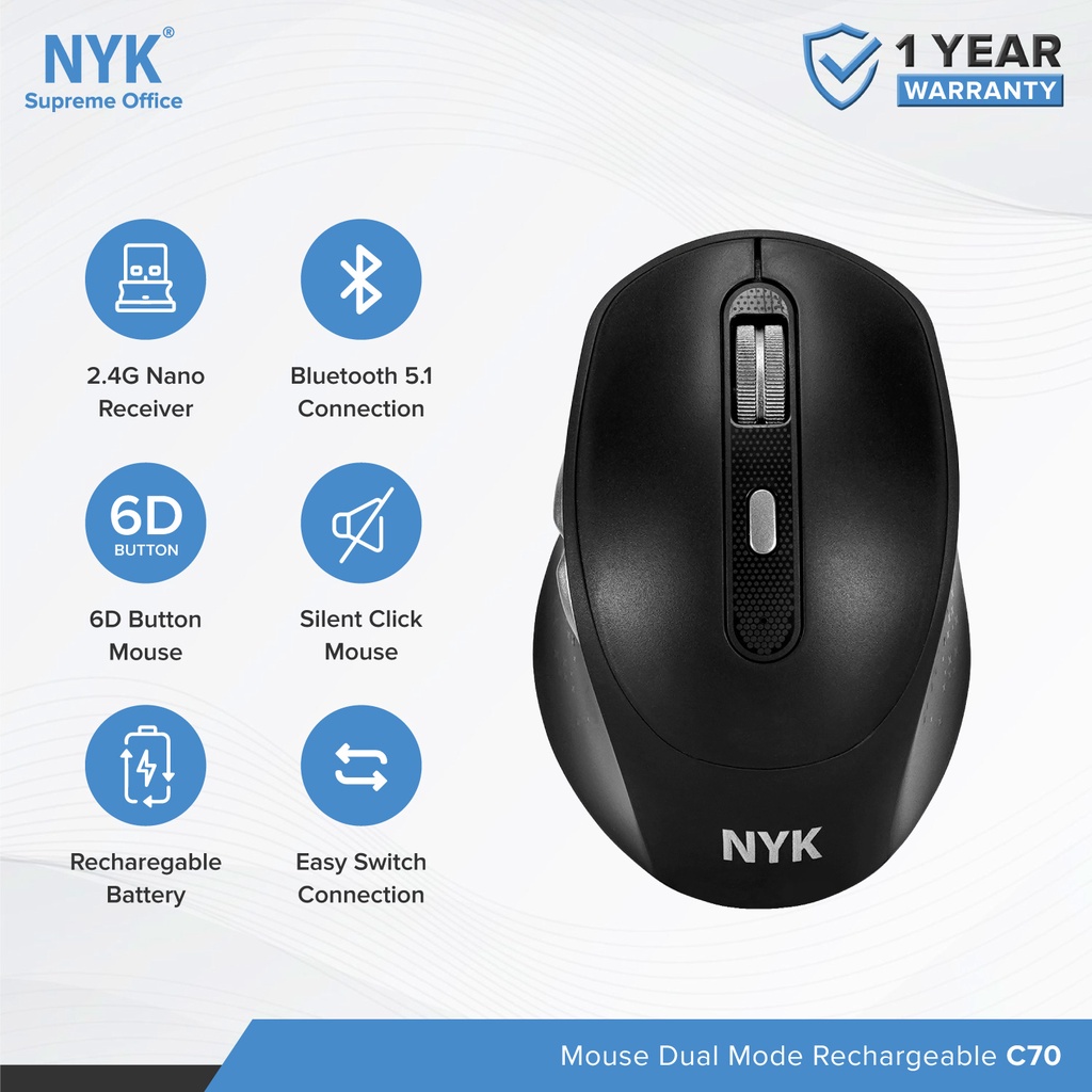 Jual NYK Mouse C70 Silent Click Dual Mode Bluetooth Wireless ...