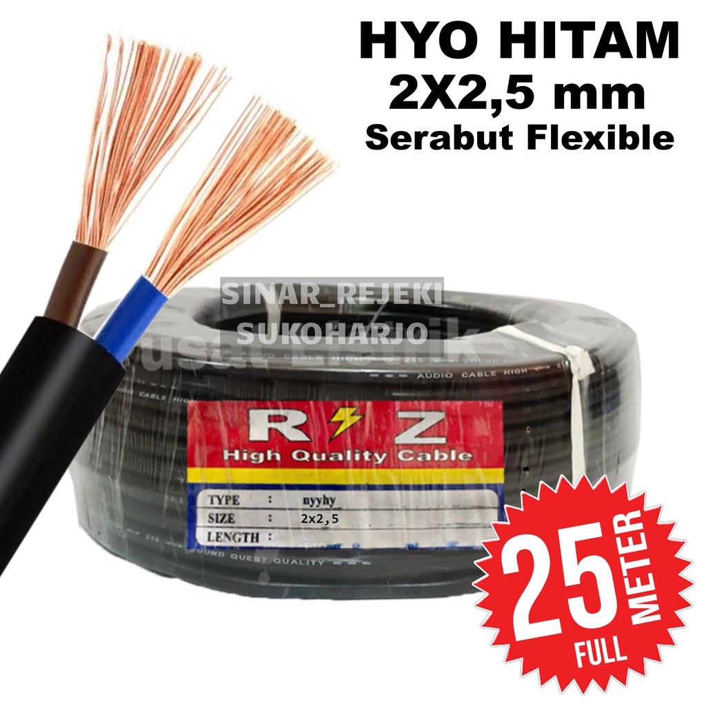 Jual Kabel Listrik HYO 2x2,5 Hitam Serabut Hitam 1 Roll 25 Meter Full | Shopee Indonesia