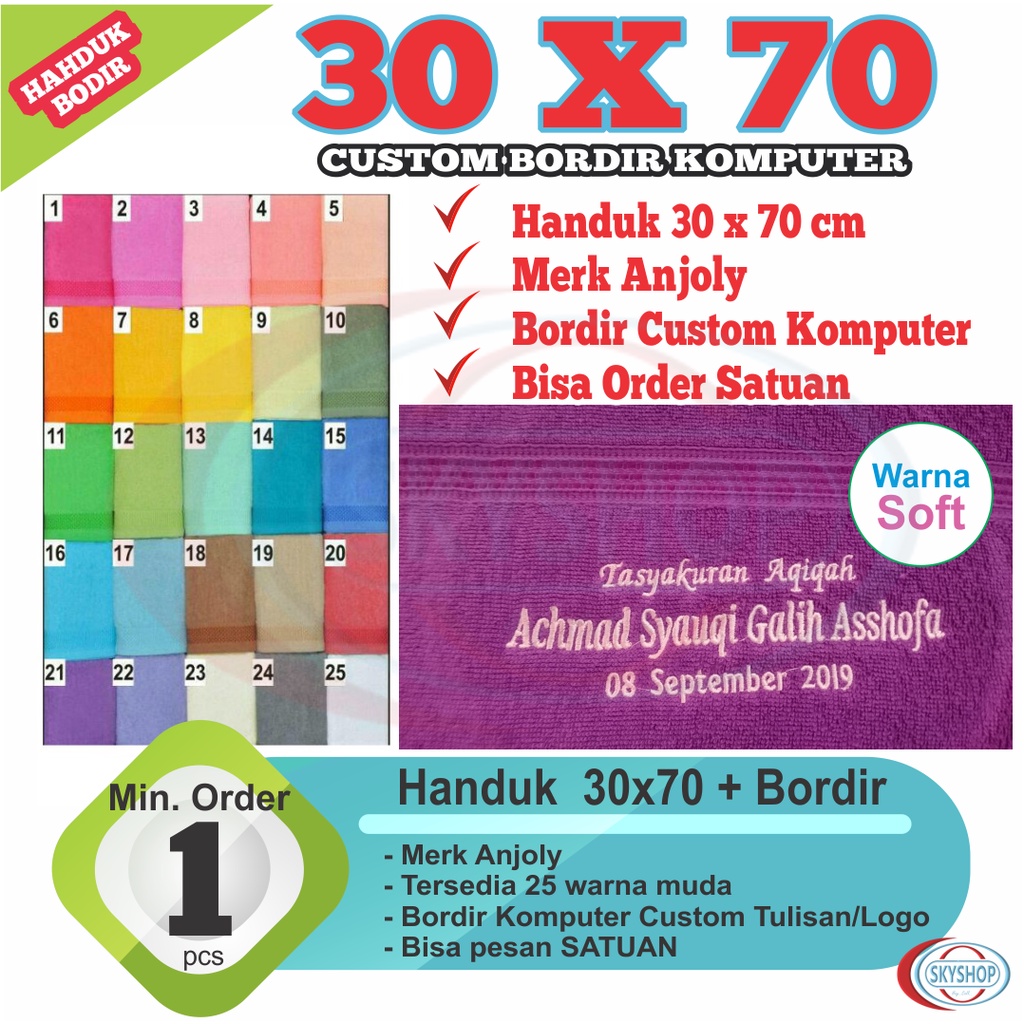 Jual Handuk 30 x 70 cm Bordir Komputer Custom Tulisan Logo Handuk Sport ...