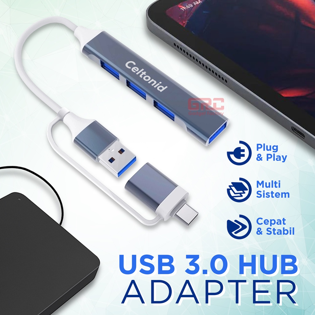 Jual Adapter Converter USB Type C to 4 Port HUB 4 in 1 OTG | Shopee ...