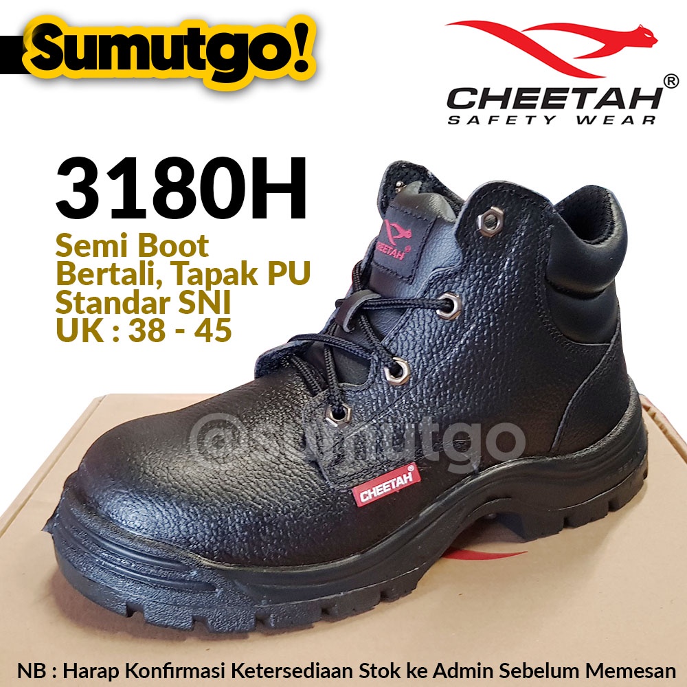 Jual Cheetah 3180H Sepatu Safety Proyek Semi Boot Bertali Hitam ...