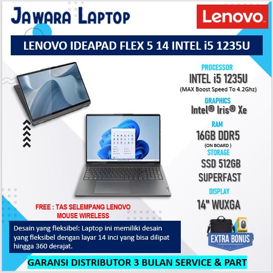 Jual lenovo ideapad flex 5i core i5 1235u 16gb wuxga Grey | Shopee ...