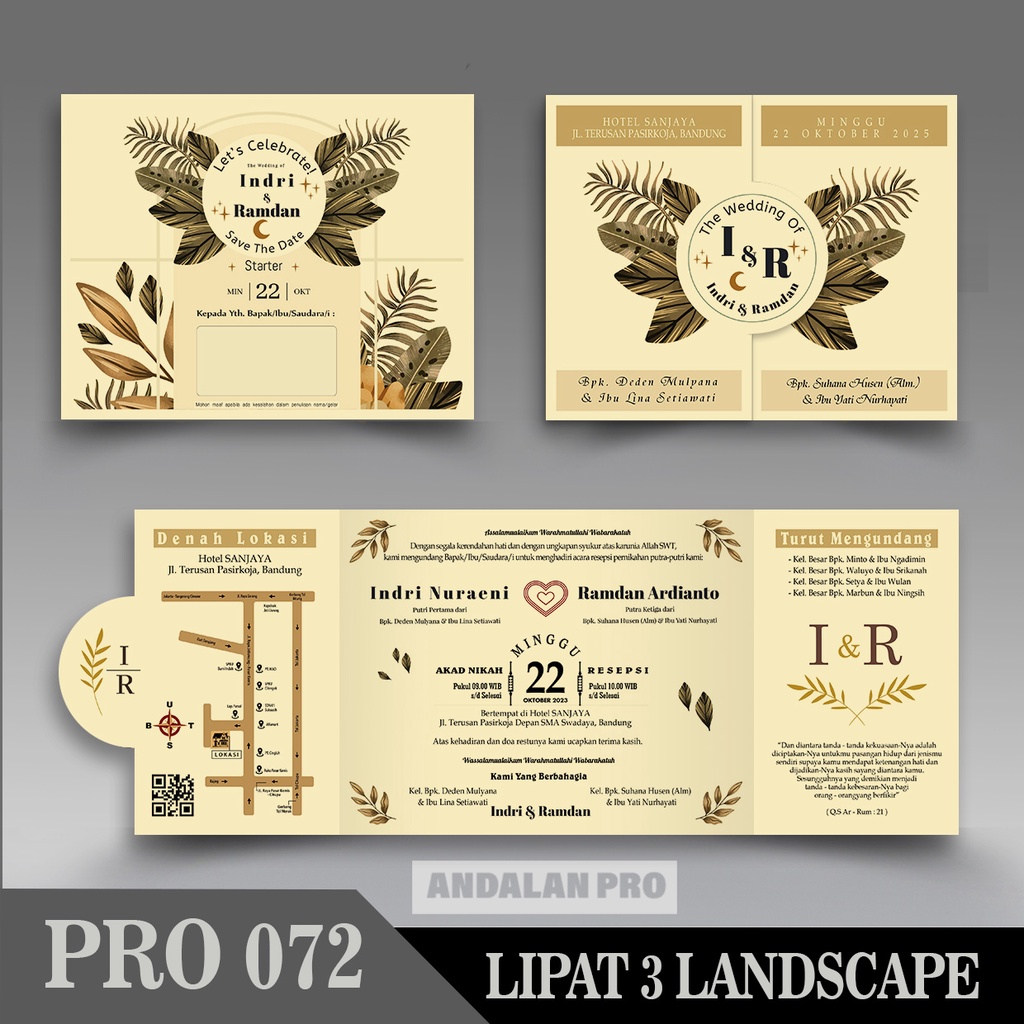 Jual 50 Desain Undangan Lipat 3 Landscape Bahan Jasmine LIGHT CREAM ...