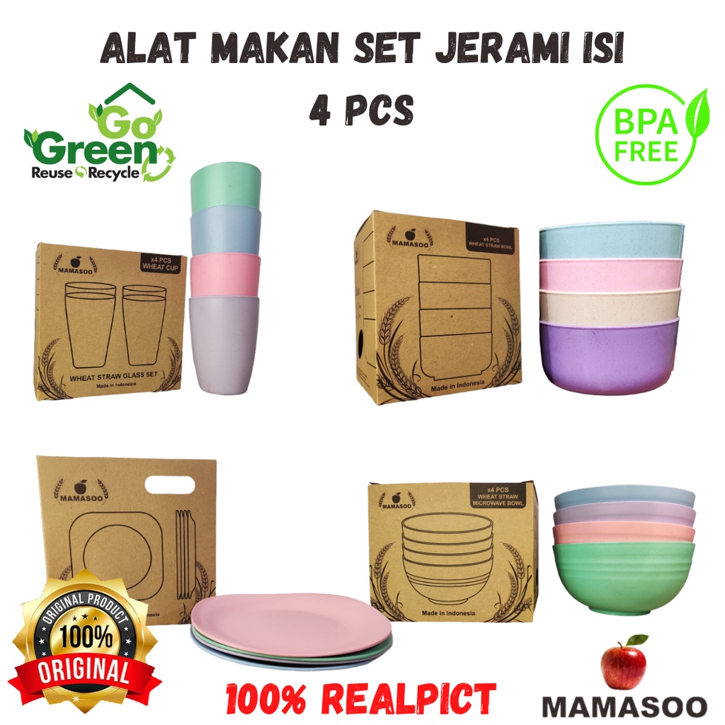 Jual MAMASOO MANGKOK SET 4PCS WHEAT STRAW JERAMI / PIRING GELAS SET ...
