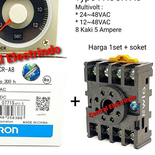 Jual ℮ Timer Omron H3CR-A8 Multivolt 12V~48VDC/24V~48VAC + Socket 8Pin ...