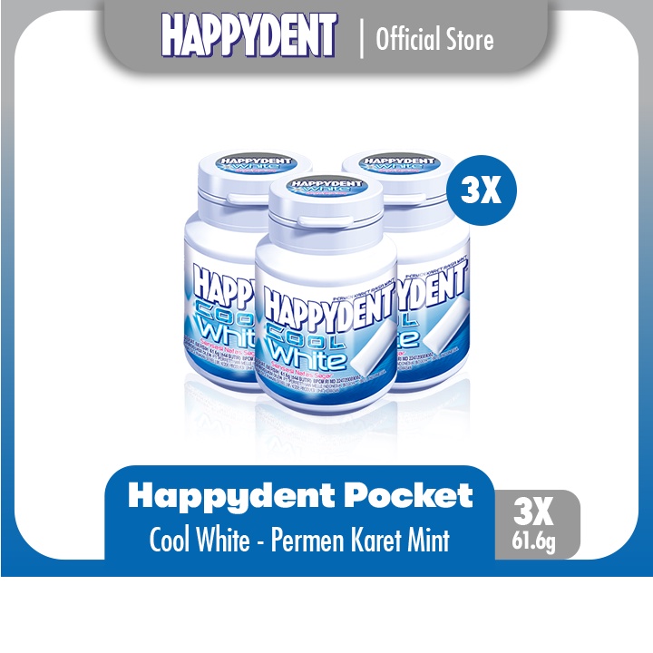 Jual Happydent Cool White Bottle 61.6g - Permen Karet Rasa Mint (3 ...