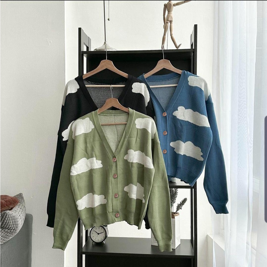 Jual Sweater Rajut Lucu Korean Style Cardigan Gambar Awan | Shopee ...
