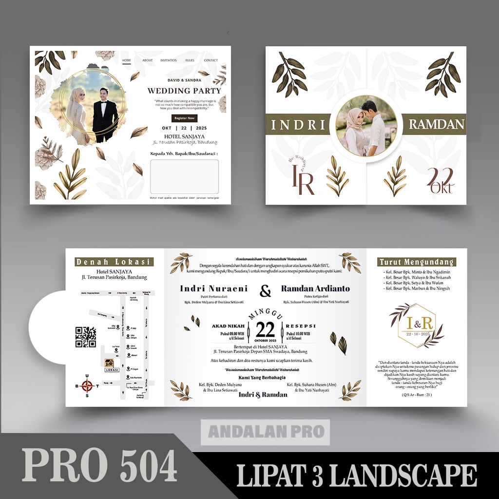 Jual 50 Desain Undangan Lipat 3 Landscape Bahan Jasmine White | Shopee ...