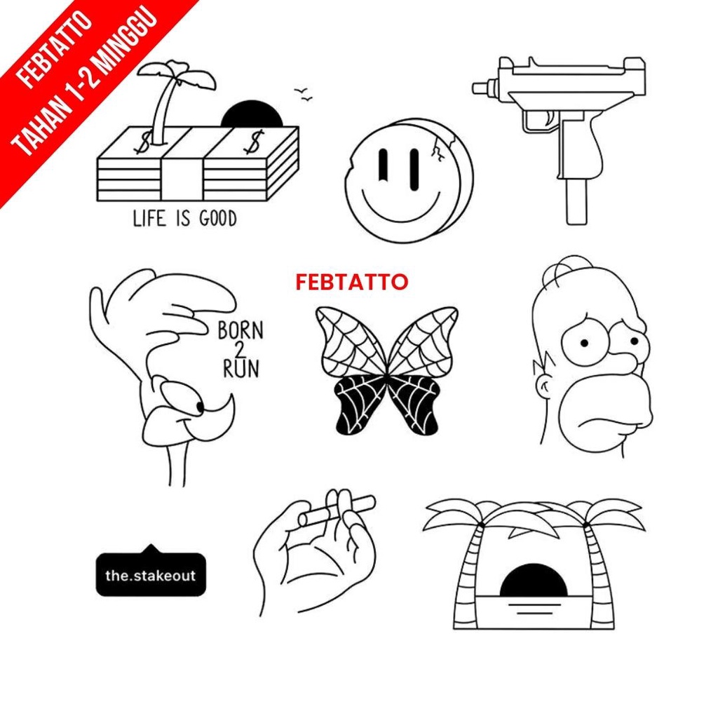 Jual Tato Temporer Simson Kupu Kupu Emoji Senjata Tato kecil Stiker ...