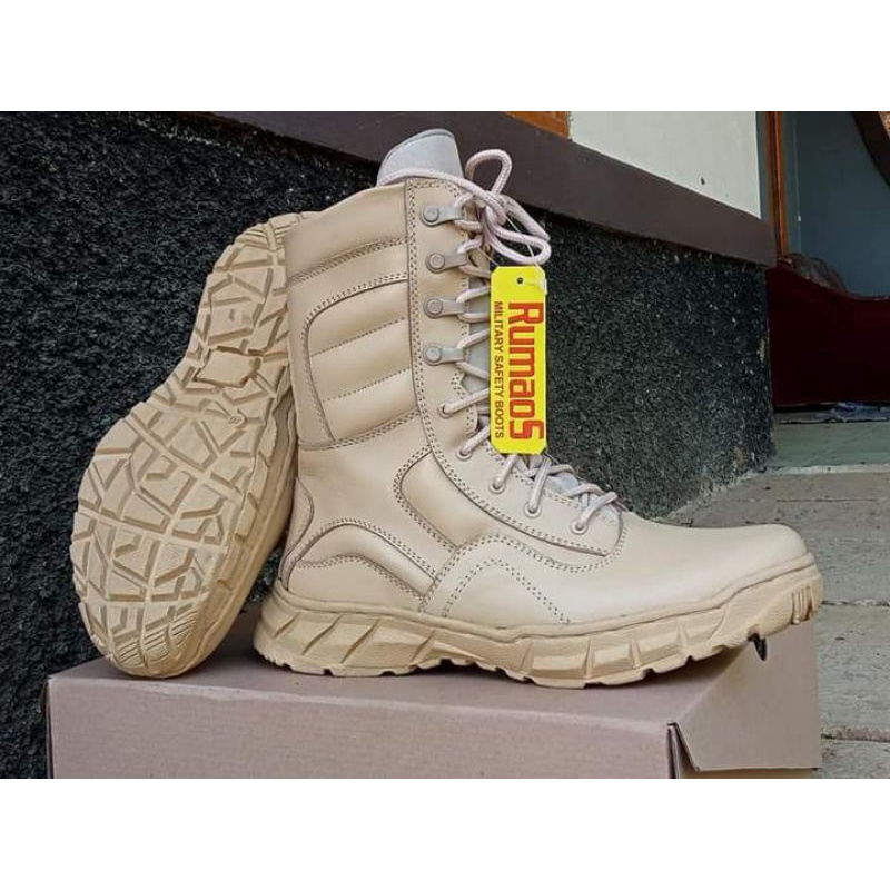 Jual TERBARU-sepatu PDL Militer BOOTS KREM GURUN KULIT | Shopee Indonesia