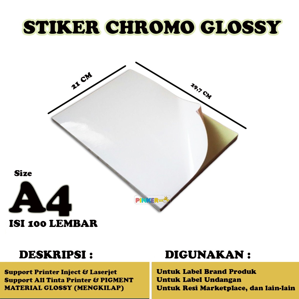 Jual Stiker Chromo Glossy A4 isi 100 lembar / Sticker Chromo Glossy A4 ...