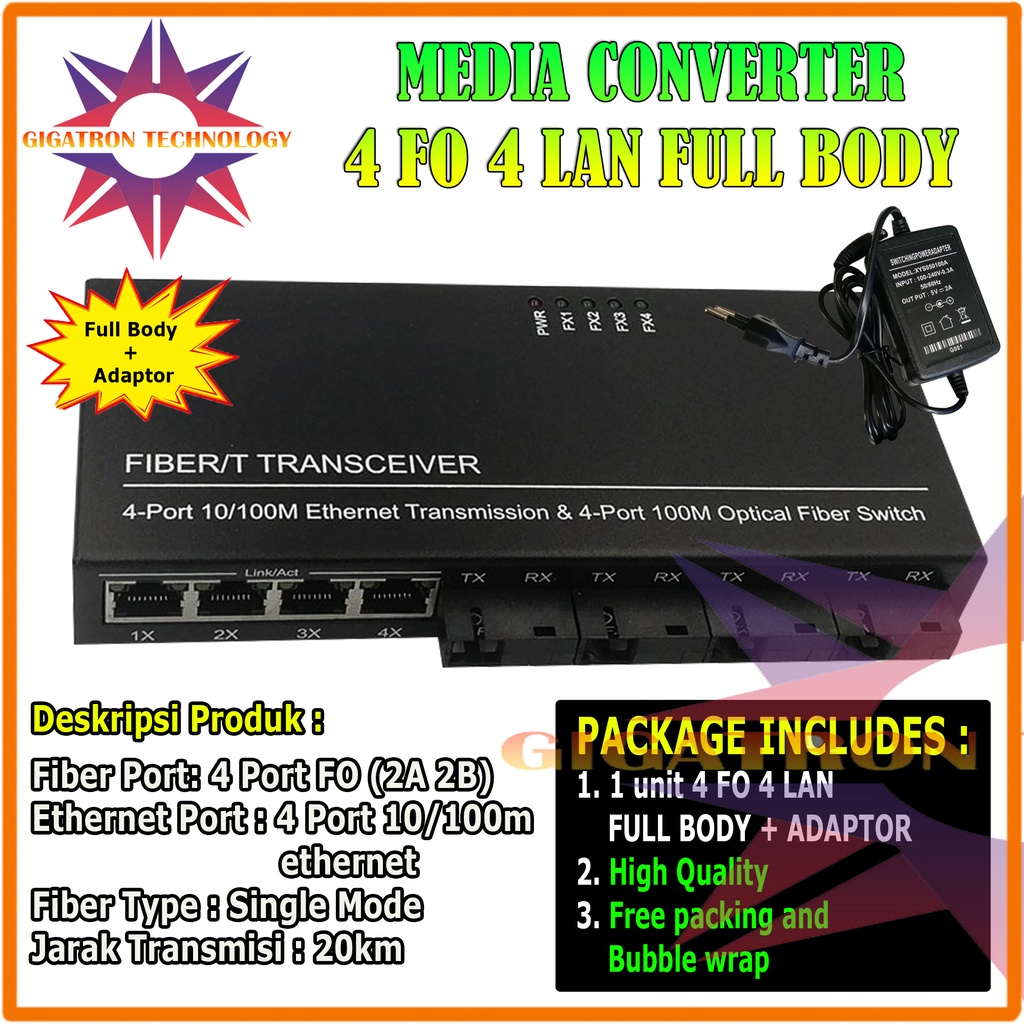 Jual Media Converter Fiber Optic 4 Port FO 4 Port LAN 10/100 Full Body ...