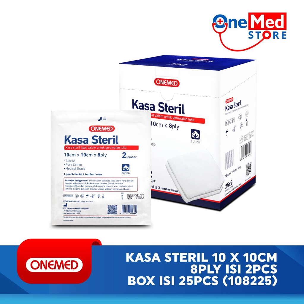 Jual Kasa Steril 10 x 10 cm OneMed 8 ply Isi 2 Lembar Box isi 25 Pouch ...