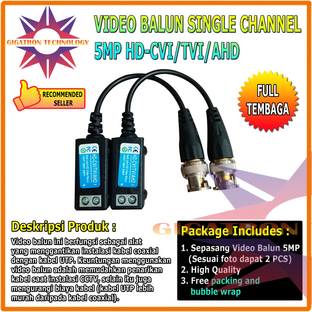 Jual Video Balun Passive 5MP / Video Balon CCTV 1 Channel 5MP ...