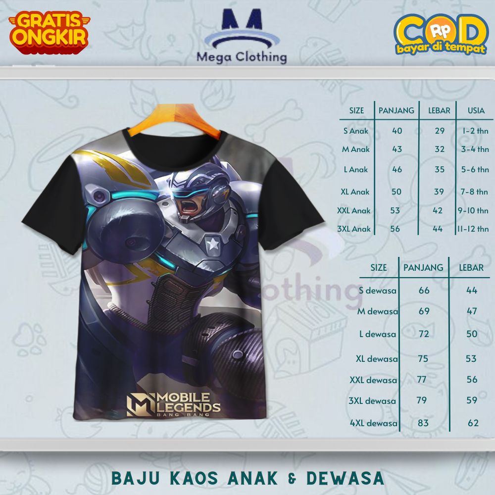 Jual Kaos ML Mobile Legend Tank Johnson Anak & Dewasa - Baju Couple Anak & Dewasa ML Mobile ...