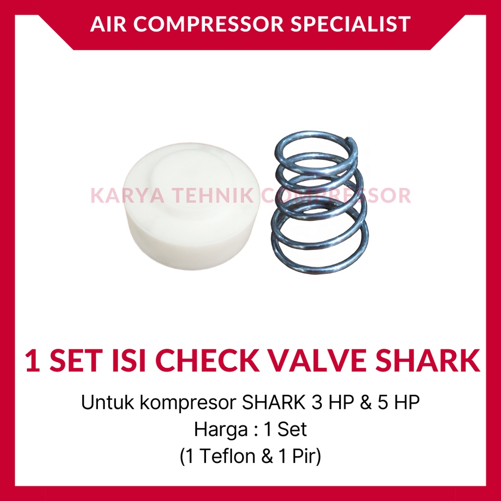 Jual 1 SET Teflon Pir Isi Check Valve Kompresor Udara SHARK 3 HP & 5 HP ...