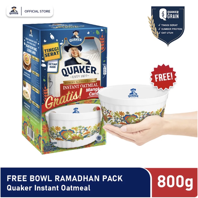 Jual QUAKER OAT INSTANT OATMEAL CEREAL 800 GR FREE MANGKOK | Shopee ...