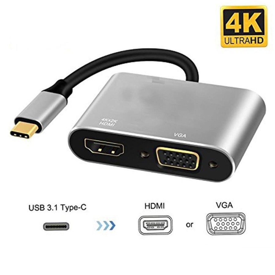 Jual TYPE C To HDMI & VGA Adapter 2 IN 1 Support 4K Type c to hdmi vga | Shopee Indonesia