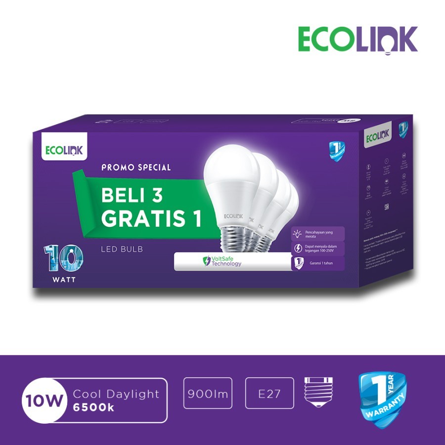 Jual Lampu Paket ECOLINK LEDBulb MultiPack 10w 6500K (putih) | Shopee ...