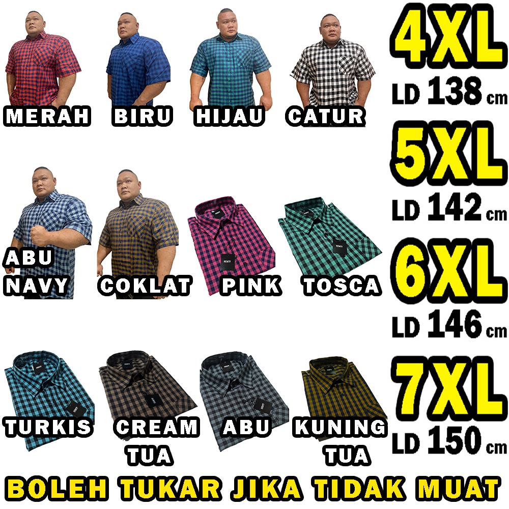 Jual kemeja kotak kotak hem baju pria laki laki cowok jumbo big size 3xl 4xl 5xl 6xl 7xl pendek ...