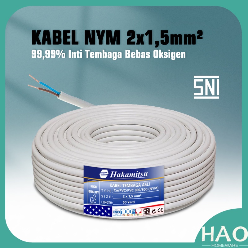 Jual Kabel NYM 2 x 1,5mm 50 Yard FULL / Kabel Listrik Tembaga Murni PVC ...
