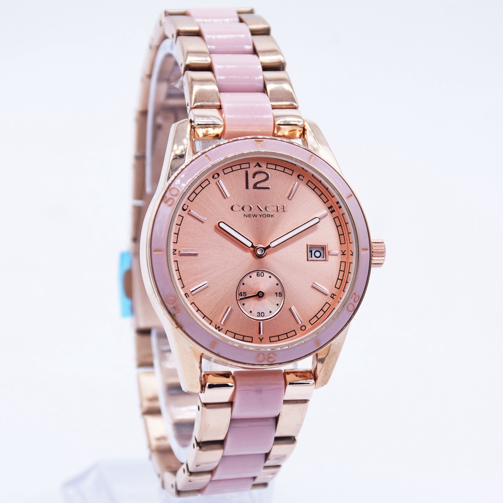 Jual Jam Tangan Wanita Coach NY-1297 Rantai Combinasi Mika Body Bulat ...