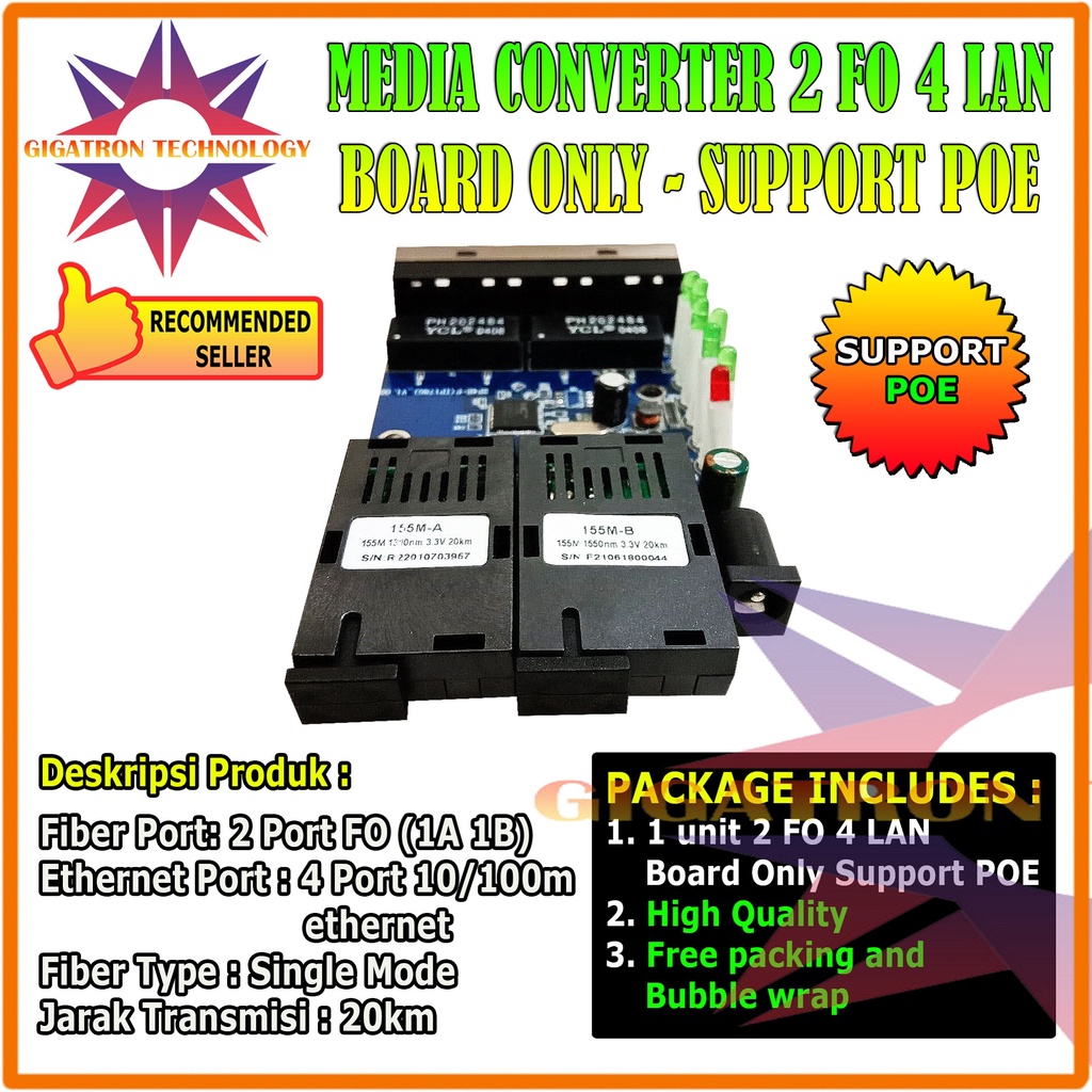 Jual Media Converter Fiber Optic 2 Port FO 4 Port LAN POE 10/100 PCBA Board Only / Switch Fiber ...