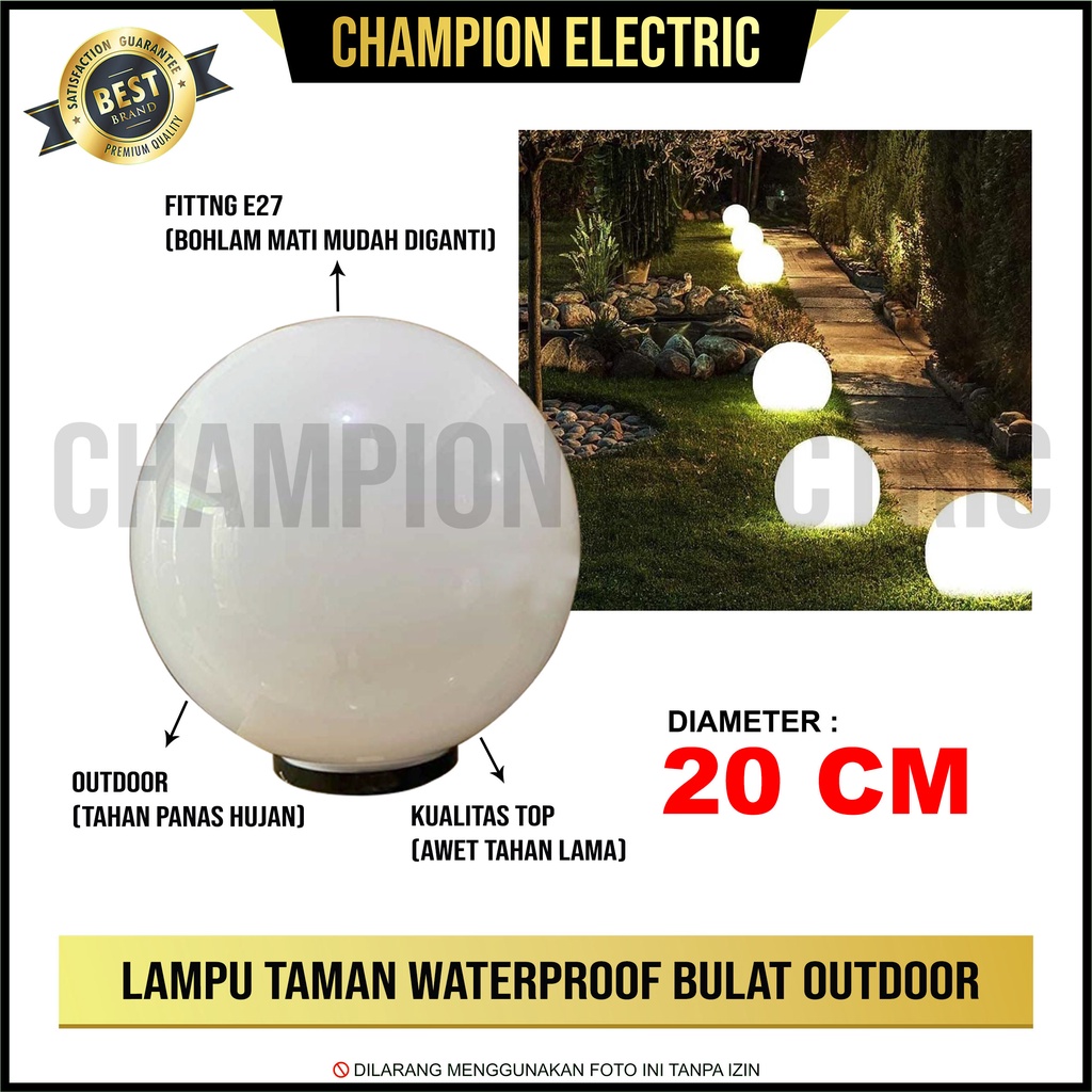 Jual Lampu Taman Bulat Bola Anti Pecah Diameter 20M Untuk Rumah Cafe ...