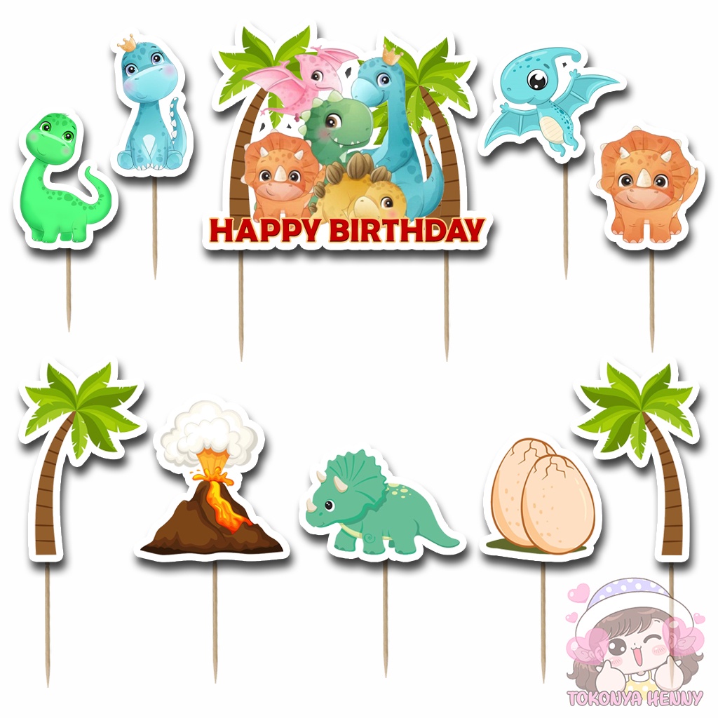 Jual Topper Cake Hiasan Kue Ulang Tahun motif DINOSAURUS DINO CUTE ...