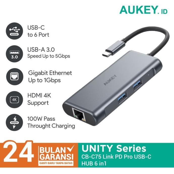 Jual Aukey HUB CB-C75 Link PD Pro USB-C hub 6 in 1 - 501527 | Shopee ...