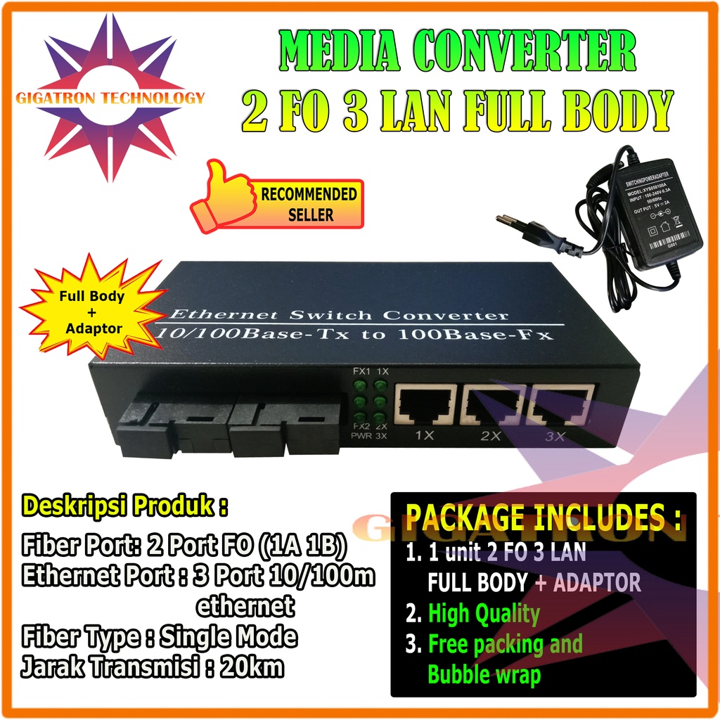 Jual Media Converter Fiber Optic 2 Port FO 3 Port LAN 10/100 / Switch Fiber Optik 2 FO 3 LAN ...